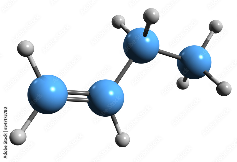 3D image of Butene skeletal formula - molecular chemical structure of ...