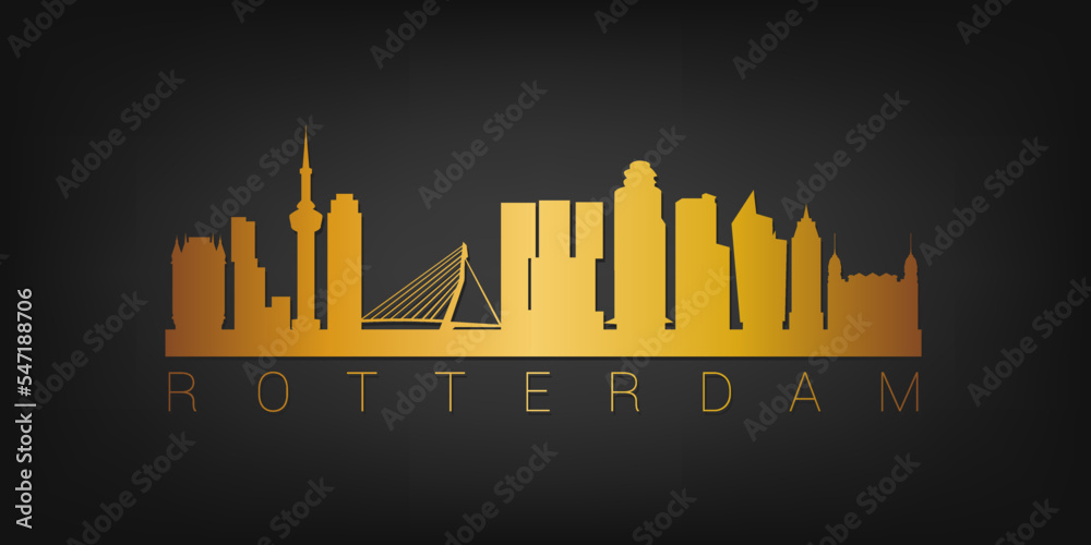 Rotterdam, Netherlands Gold Skyline City Silhouette Vector. Golden ...
