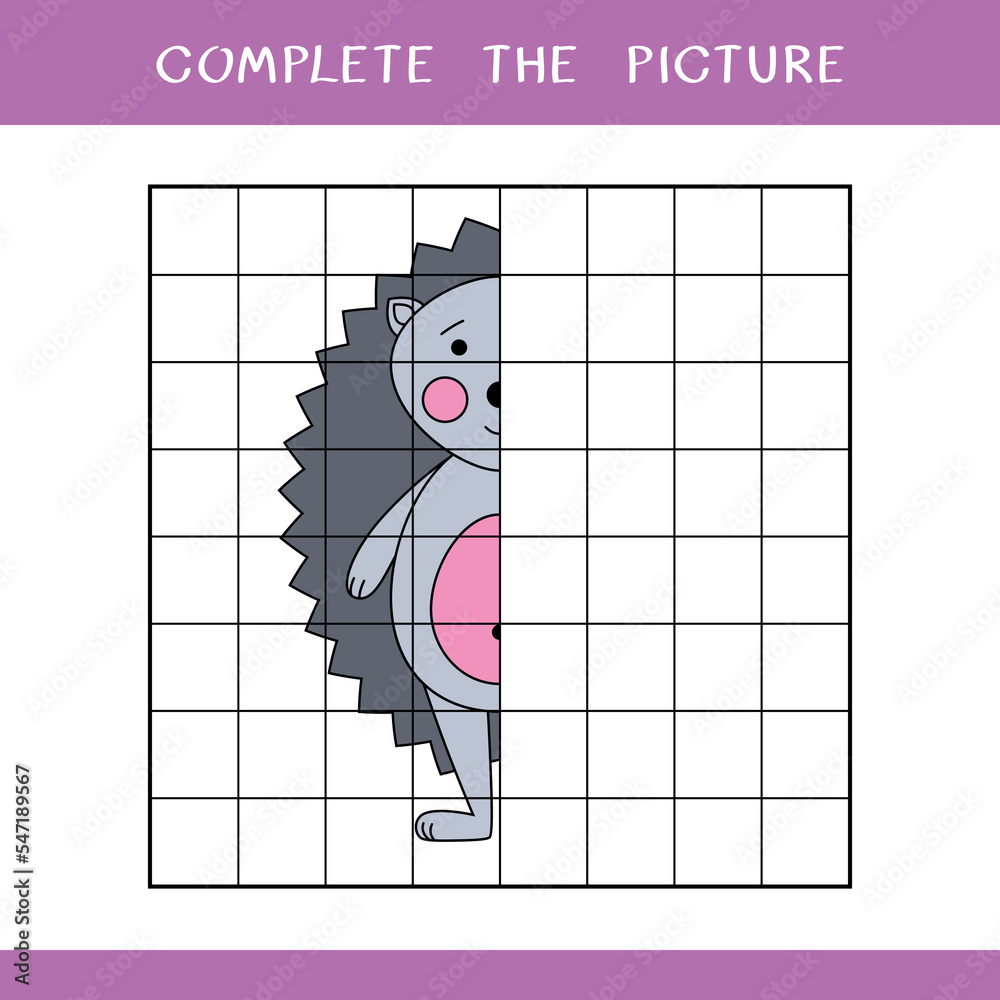 Complete the picture of cute hedgehog. Simple educational game for kids ...