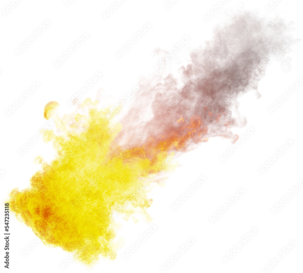 Fireball with smoke. Nuclear explosion. Fiery flame, 3d render ...