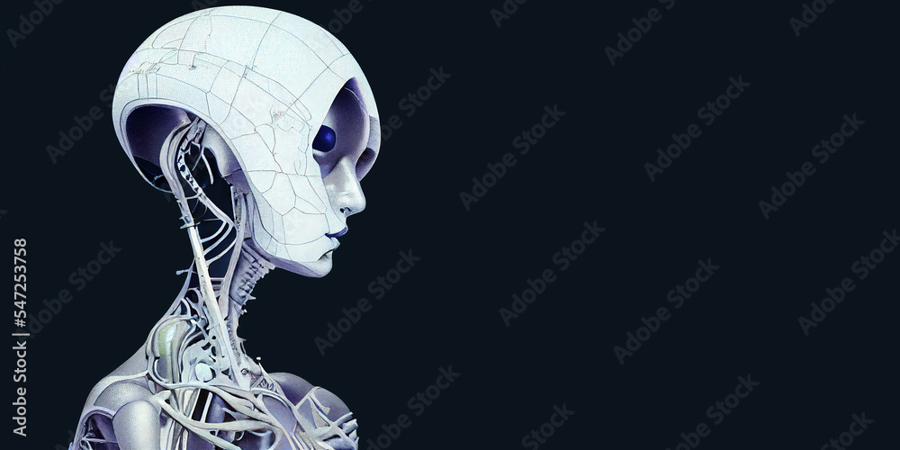 Android cyborg alien woman illustration, hybrid human machine, half ...