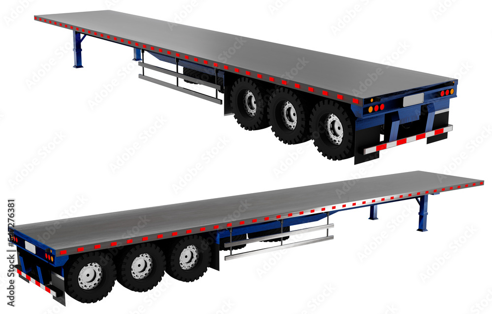 truck trailer, render png, 3d, without background, blue color, two ...