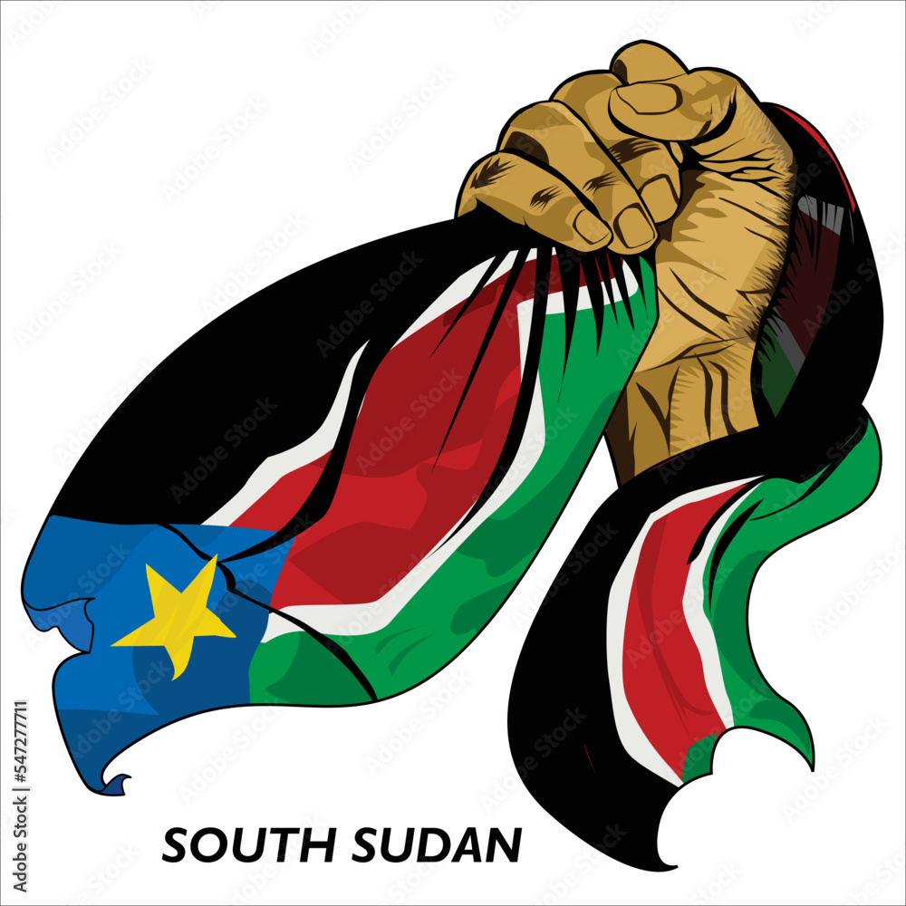 Fisted hand holding South Sudanese flag. Vector illustration of lifted ...