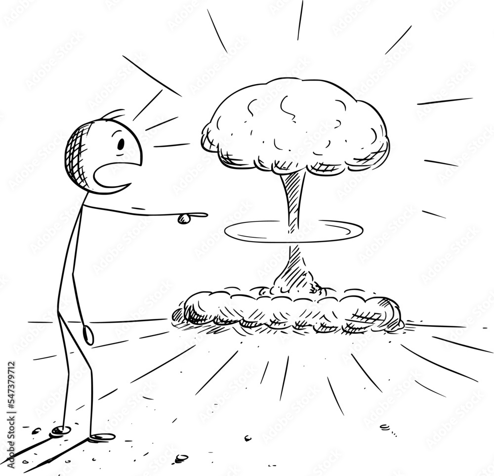 Shocked Person and Nuclear Explosion, Vector Cartoon Stick Figure ...