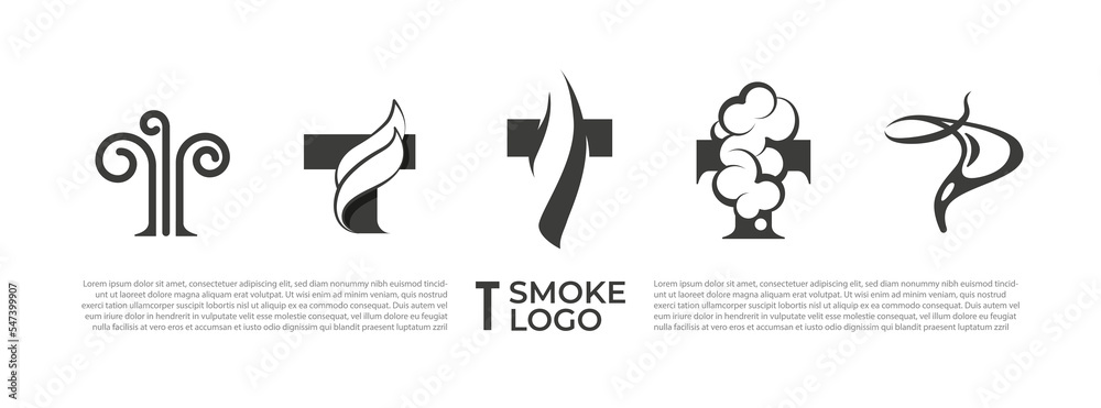 T letter logo and smoke effect. Set of logos for smoking brands with ...