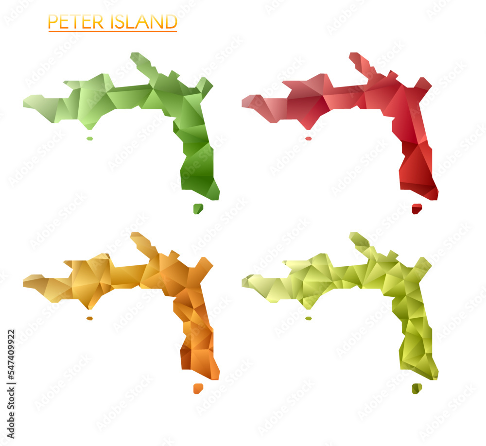Стоковий вектор Set of vector polygonal maps of Peter Island. Bright ...