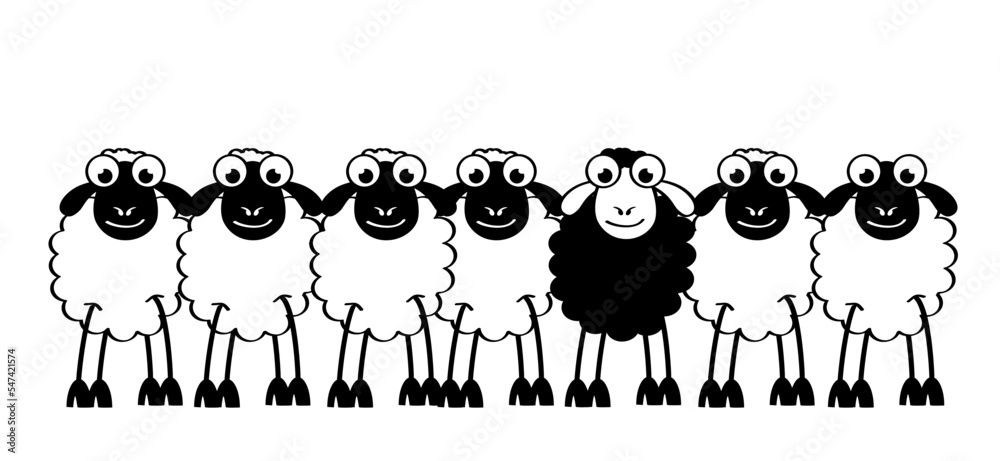 Cartoon, comic cute black and white sheep stickman. sheep icon. Drawing ...