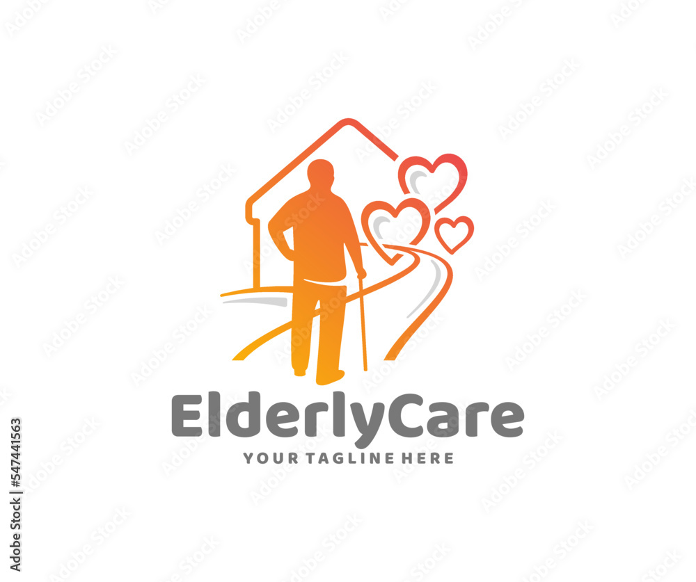 Elderly care home logo design. Senior man in nursing home vector design ...