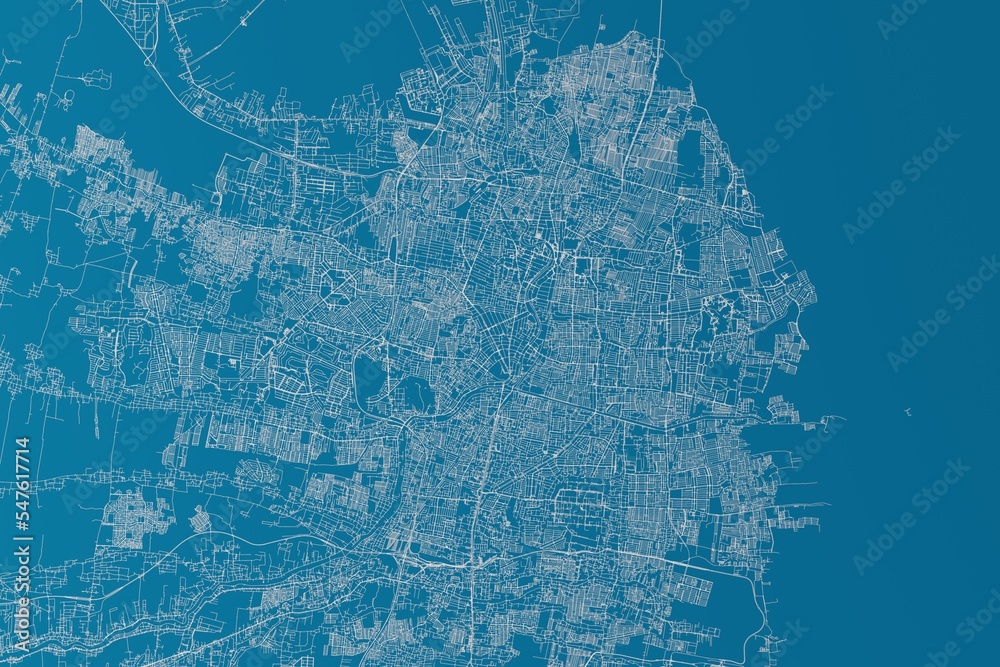 Map of the streets of Surabaya (Indonesia) made with white lines on ...