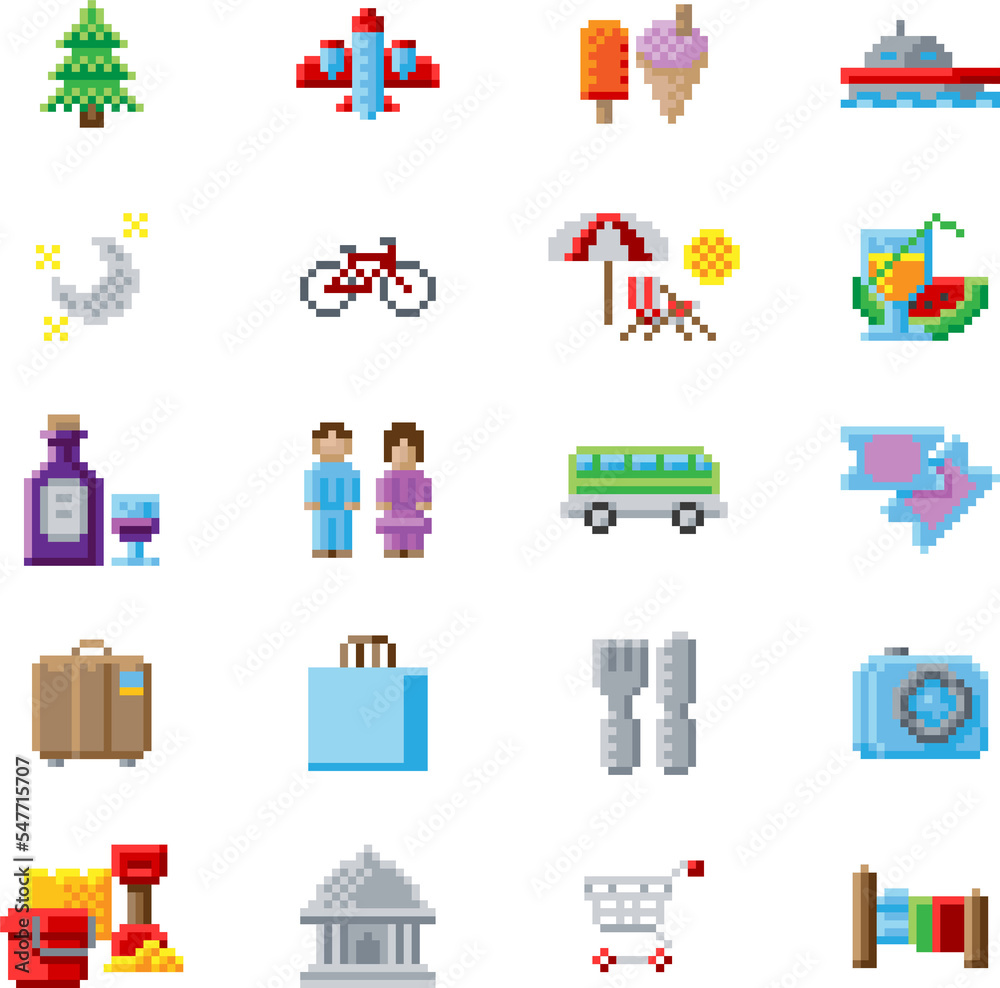 Pixel Art Tourist Icons 8 Bit Game Pixel Art Stock Illustration | Adobe ...