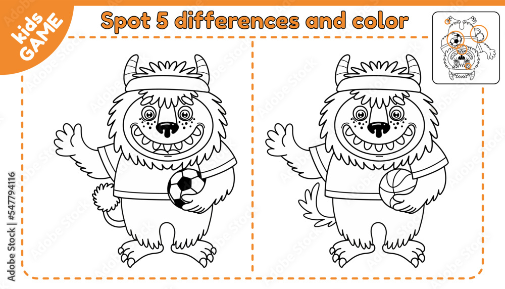 Spot 5 differences and color it. Finding the difference game for ...