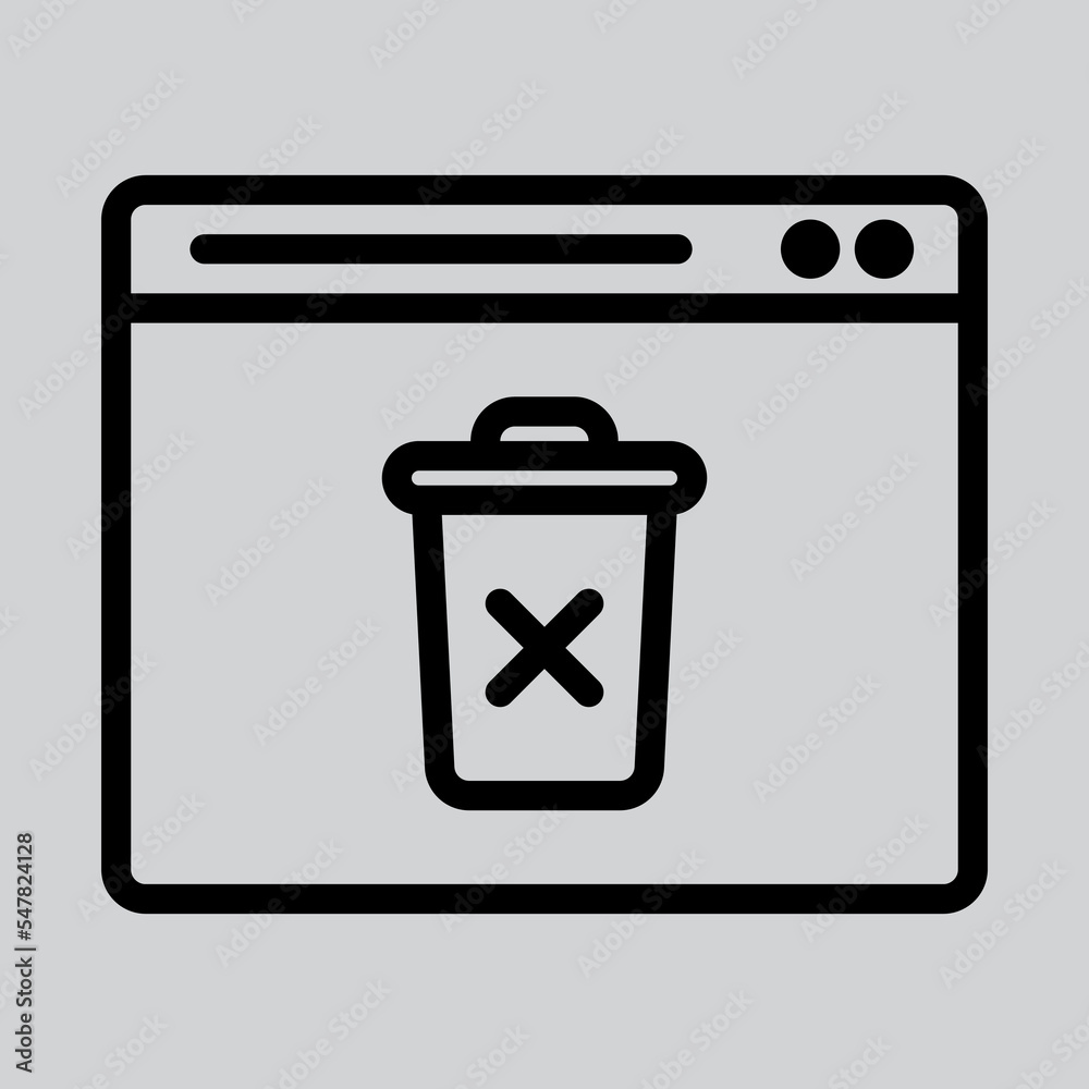 Delete icon in line style about browser, use for website mobile app ...