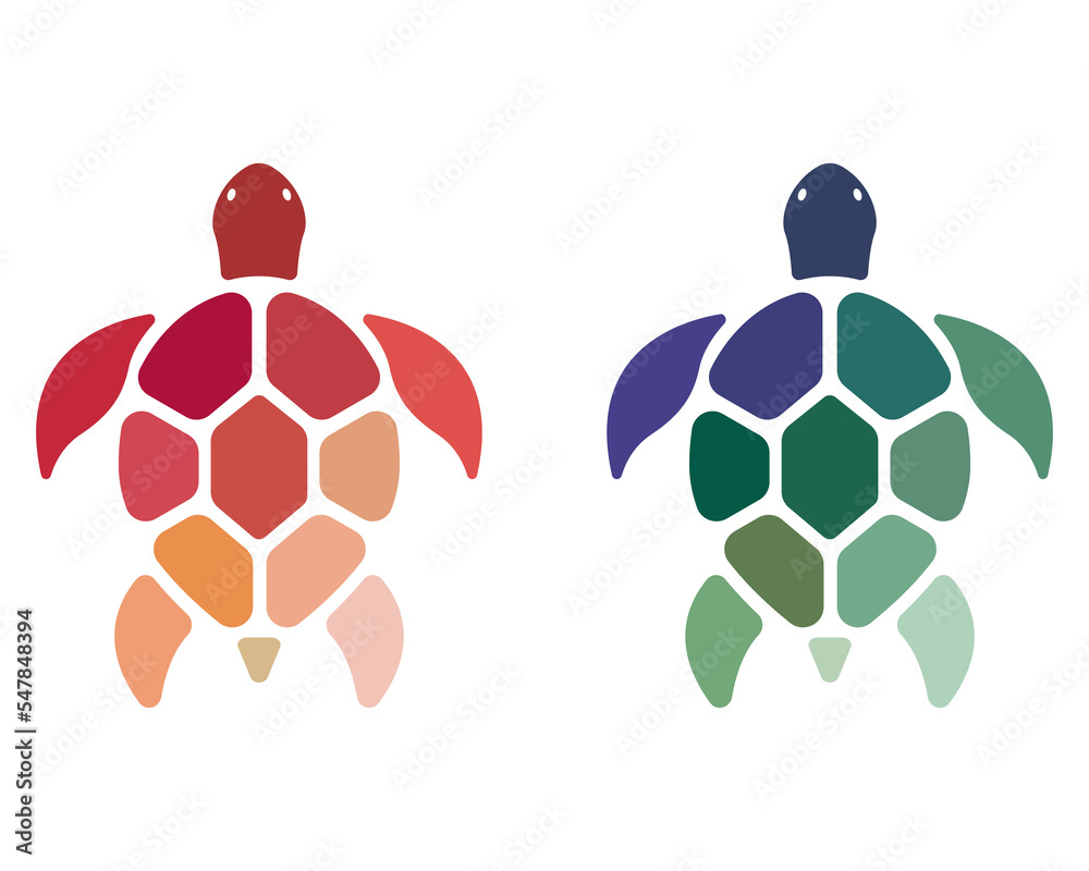 Two colorful turtles design isolated on transparent background. Wild ...