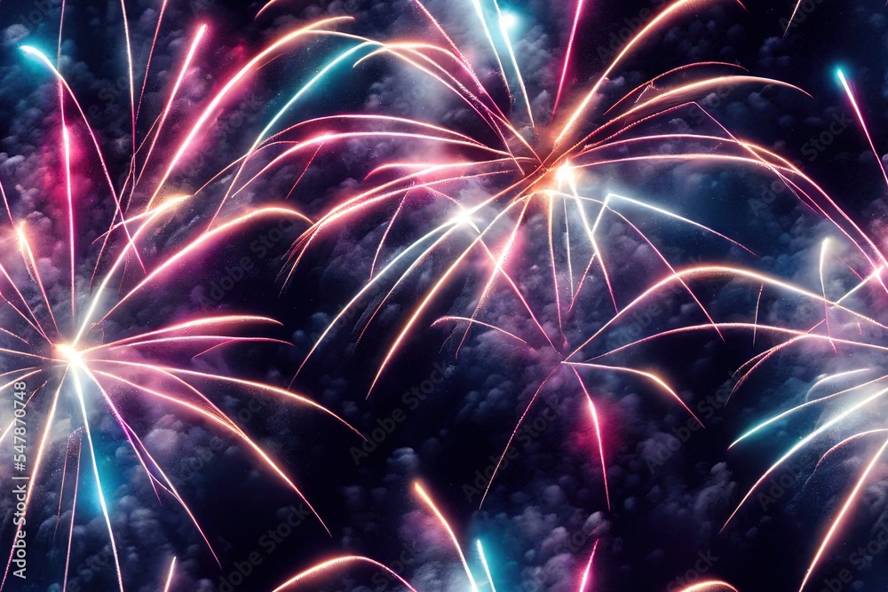 Ilustración de Stock Fireworks in Night Sky Seamless Texture Pattern ...