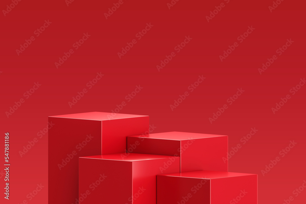 Red podium background product stage display on 3d geometric platform ...
