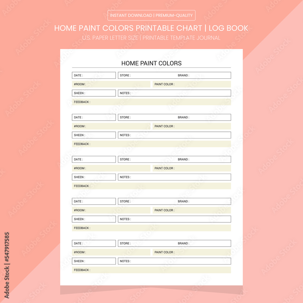 Home Paint Colors Printable Chart | Home Paint Colors Tracker Diary ...