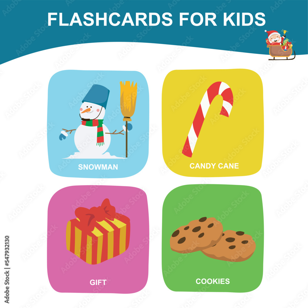 Printable Christmas Flashcards for Children. Educational game card for ...