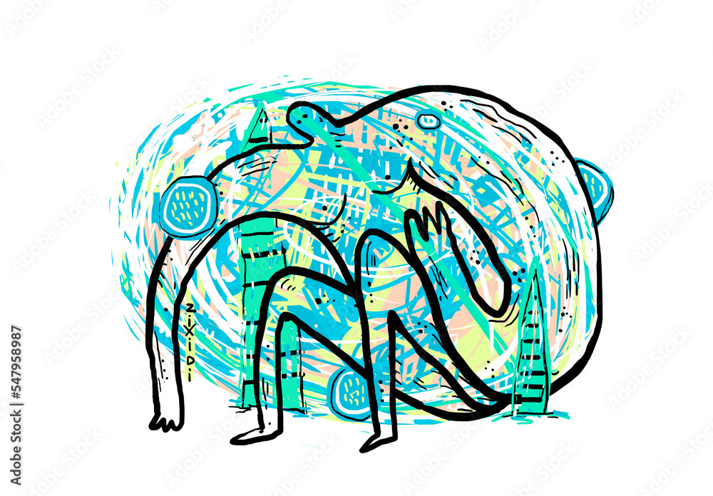Stock-Illustration „Hand drawn cartoon character. Comic style. Digital ...