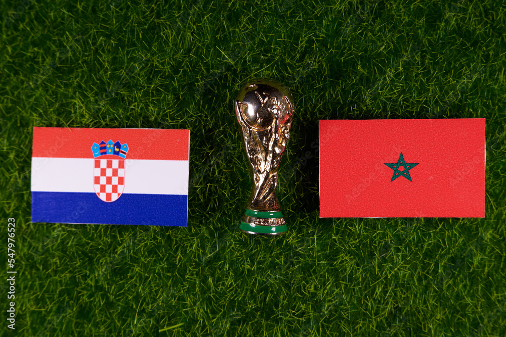 November 20, 2022, Doha, Qatar. Flags of Morocco and Croatia and the ...