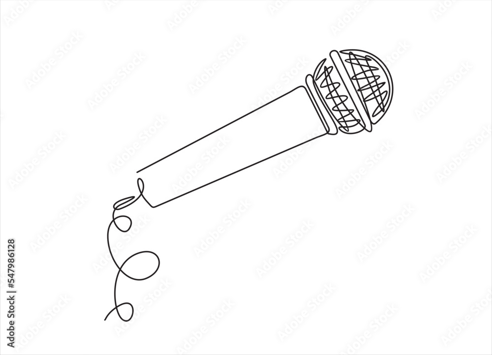 Continuous one single line drawing microphone logo icon, tattoo, vector ...