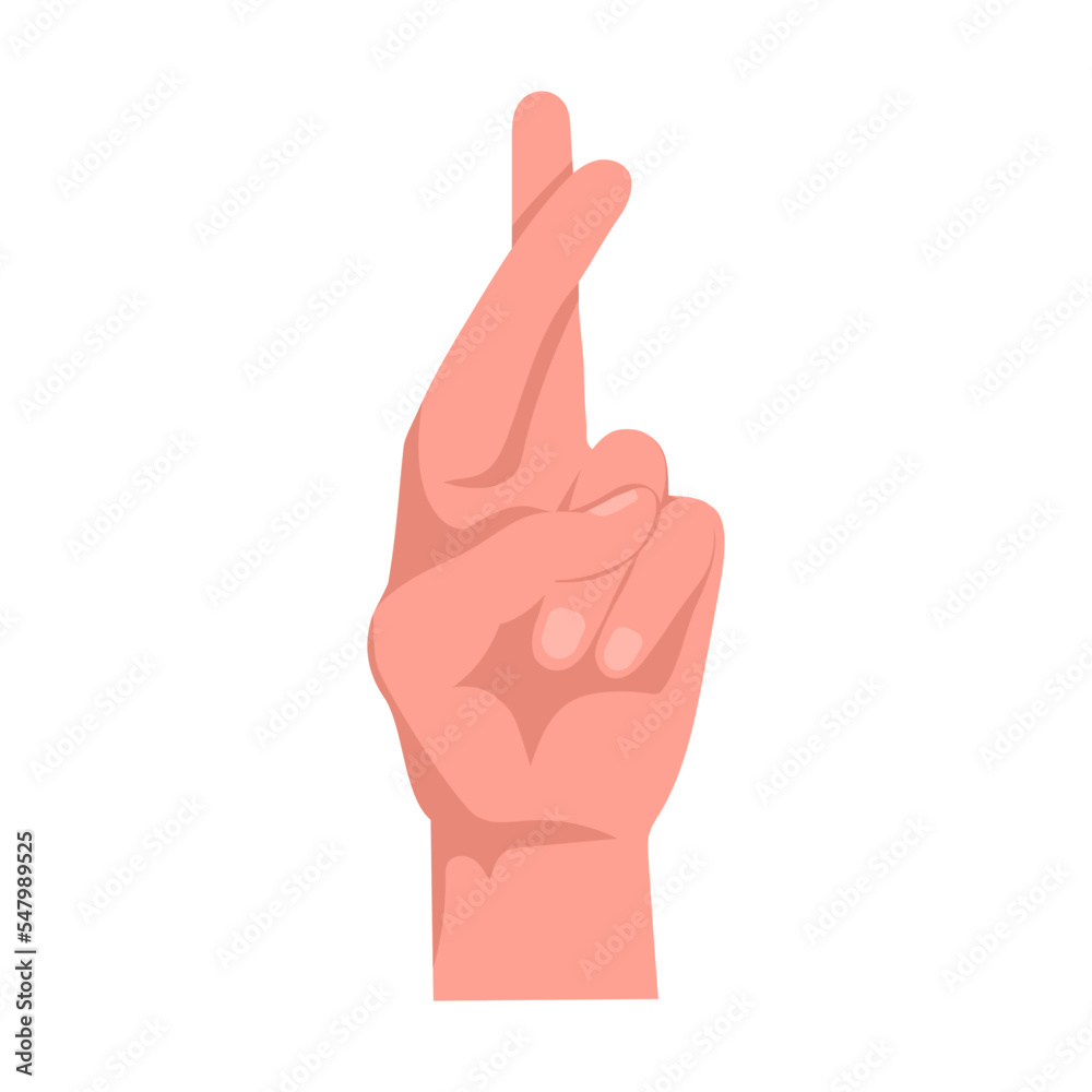Crossed index and middle finger gesture. Hand gestures cartoon vector illustration. Human palm ...