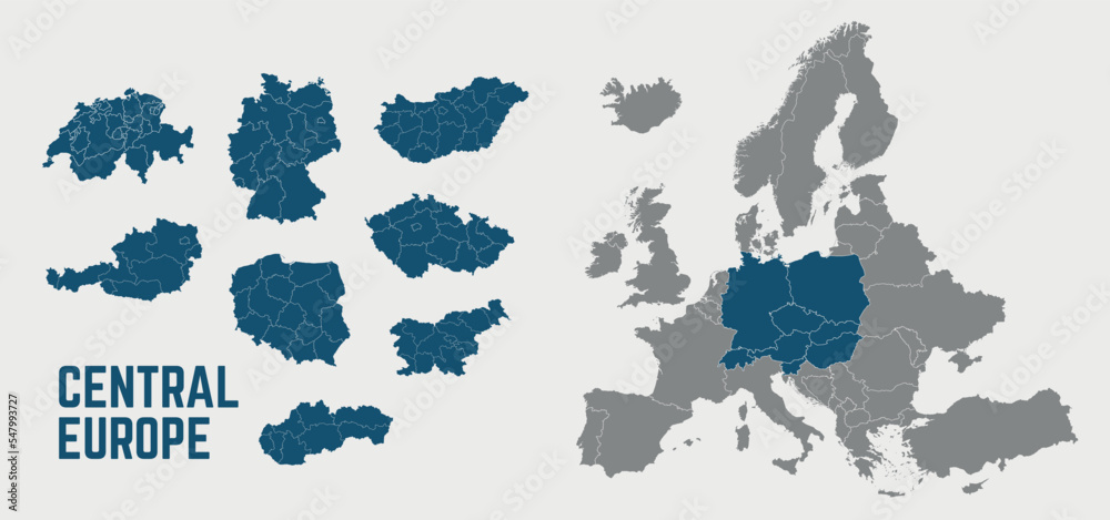 Central Europe map. Switzerland, Germany, Poland, Hungary, Austria maps ...