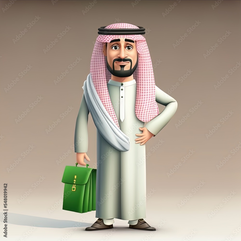 Ilustración de Stock 3d realistic saudi arab man cartoon character with ...