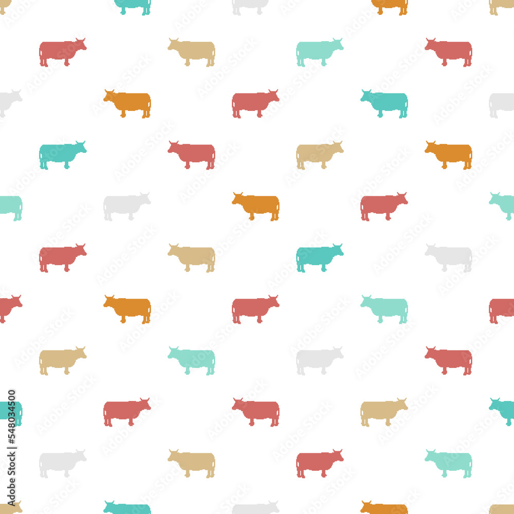 Cow pixel art pattern seamless. 8 bit farm animal background. pixelated ...