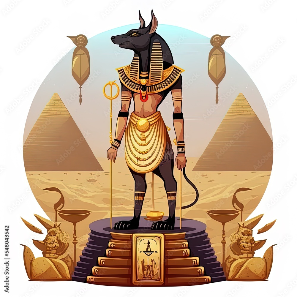 Anubis egyptian god, ancient egypt deity with human body and jackal head wearing royal pharaoh ...
