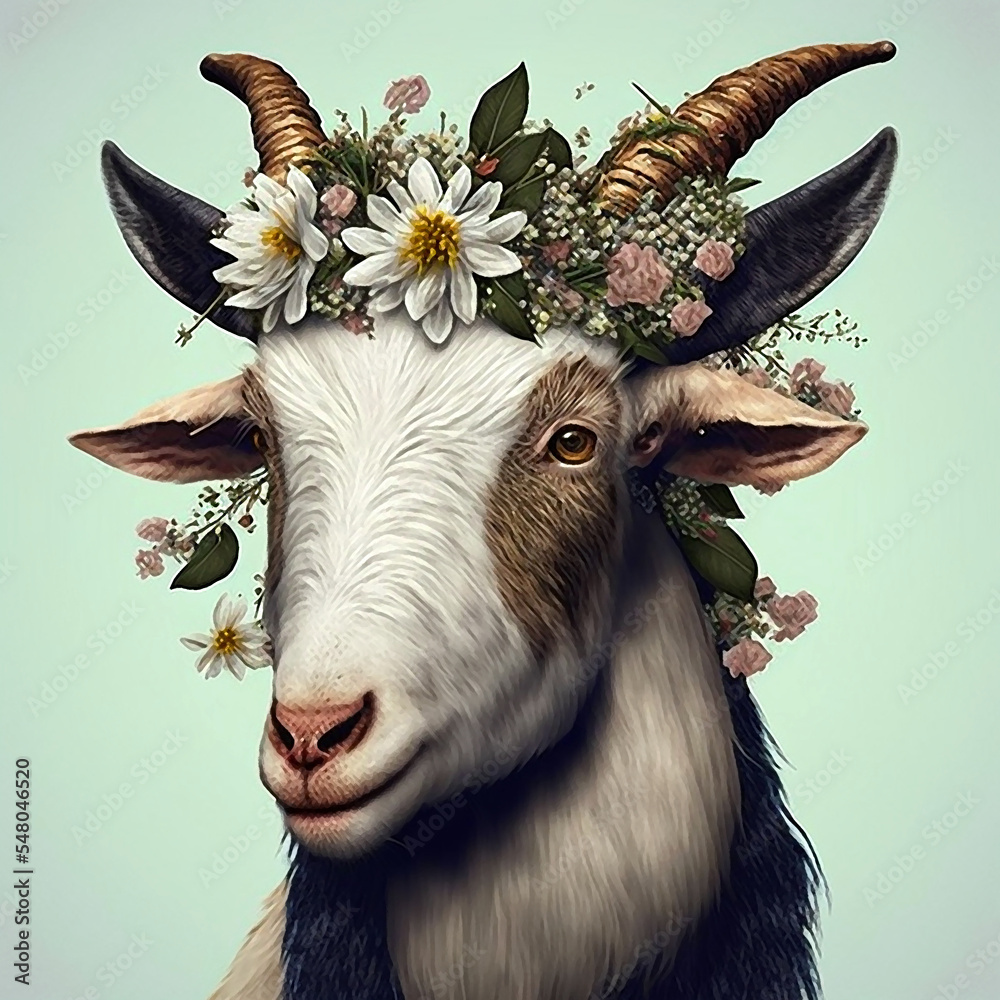 Goat made of flowers and leaves, Realistic Boho Wild Animal, Beautiful ...