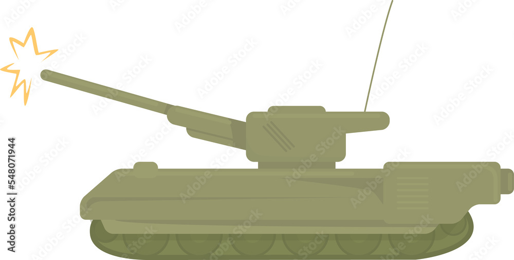 Tank semi flat color raster element. Full sized object on white ...