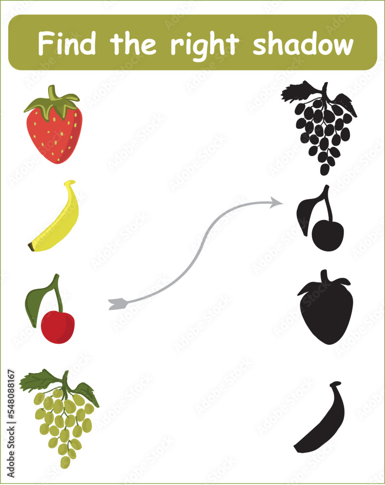 find the right shadow. Educational game for children. Find the right ...