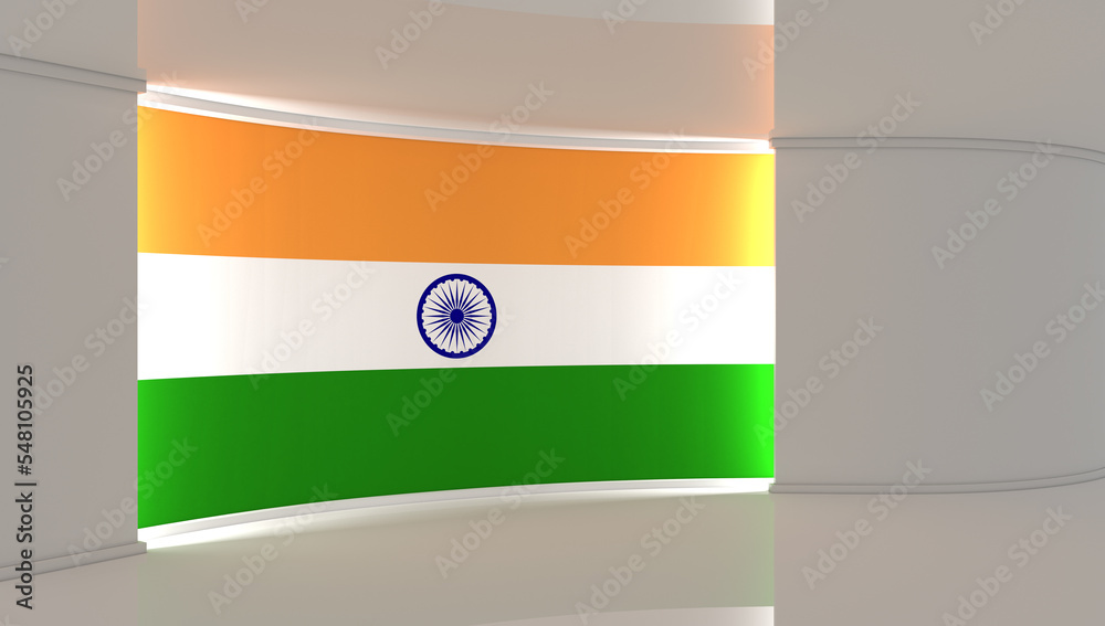 TV studio. India. Indian flag studio. Indian flag background. News ...