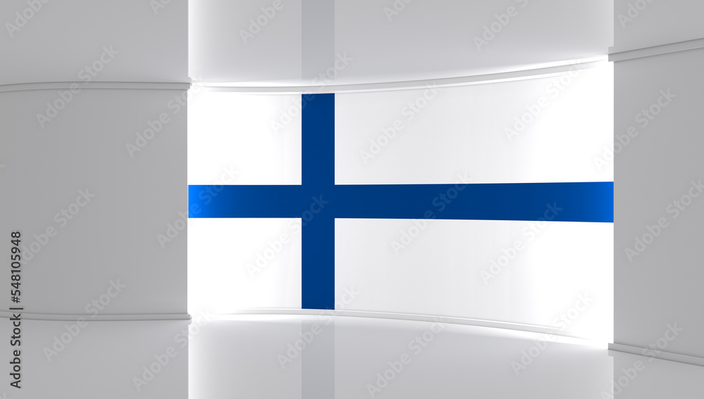 TV studio. Finnish flag studio. Finnish flag background. News studio ...
