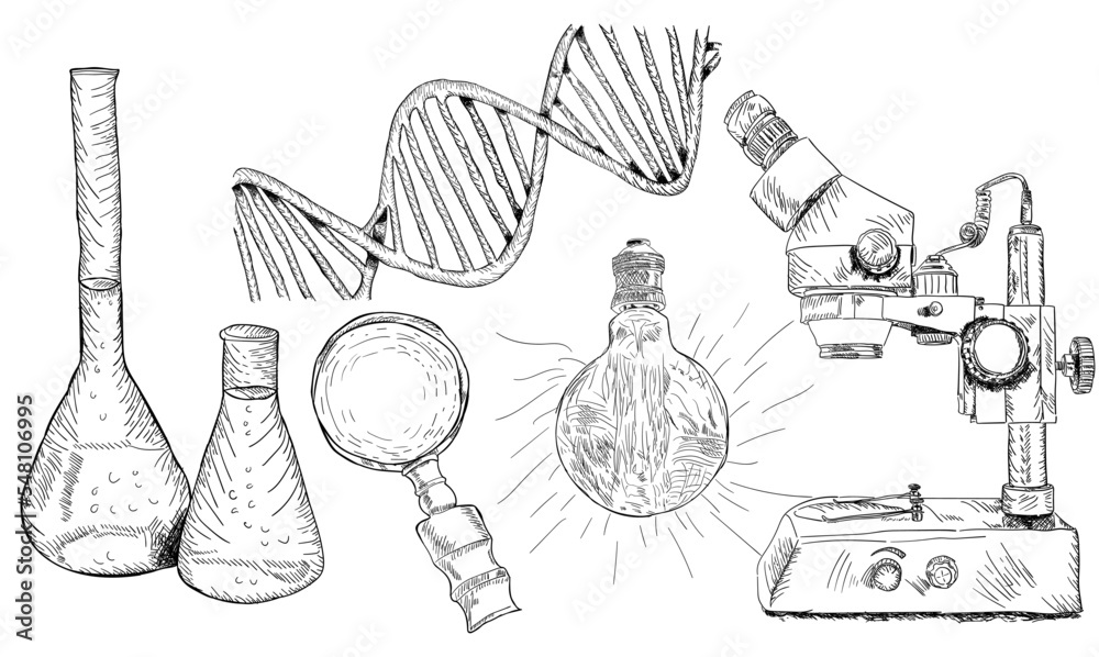 science chemistry set hand drawn vector. school formula, physics ...