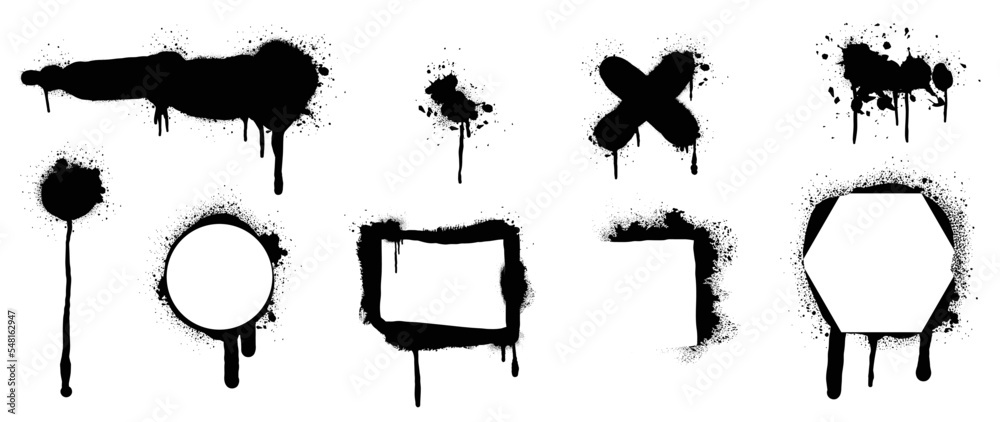 Spray painted texture vector set. Black paint splatter dots, graffiti ...