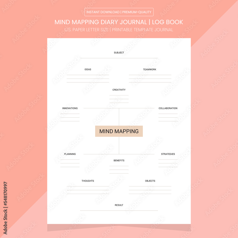 Image vectorielle Stock Mind Mapping Log Book | Mind Mapping Notebook Printable Template | Mind ...
