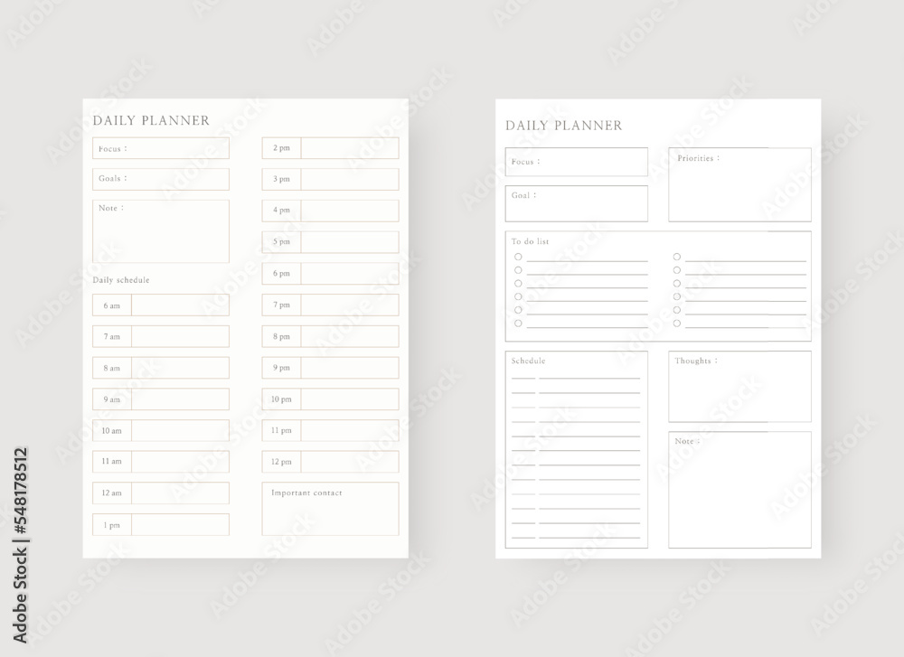 Daily planner template. Set of planner and to do list. Modern planner ...