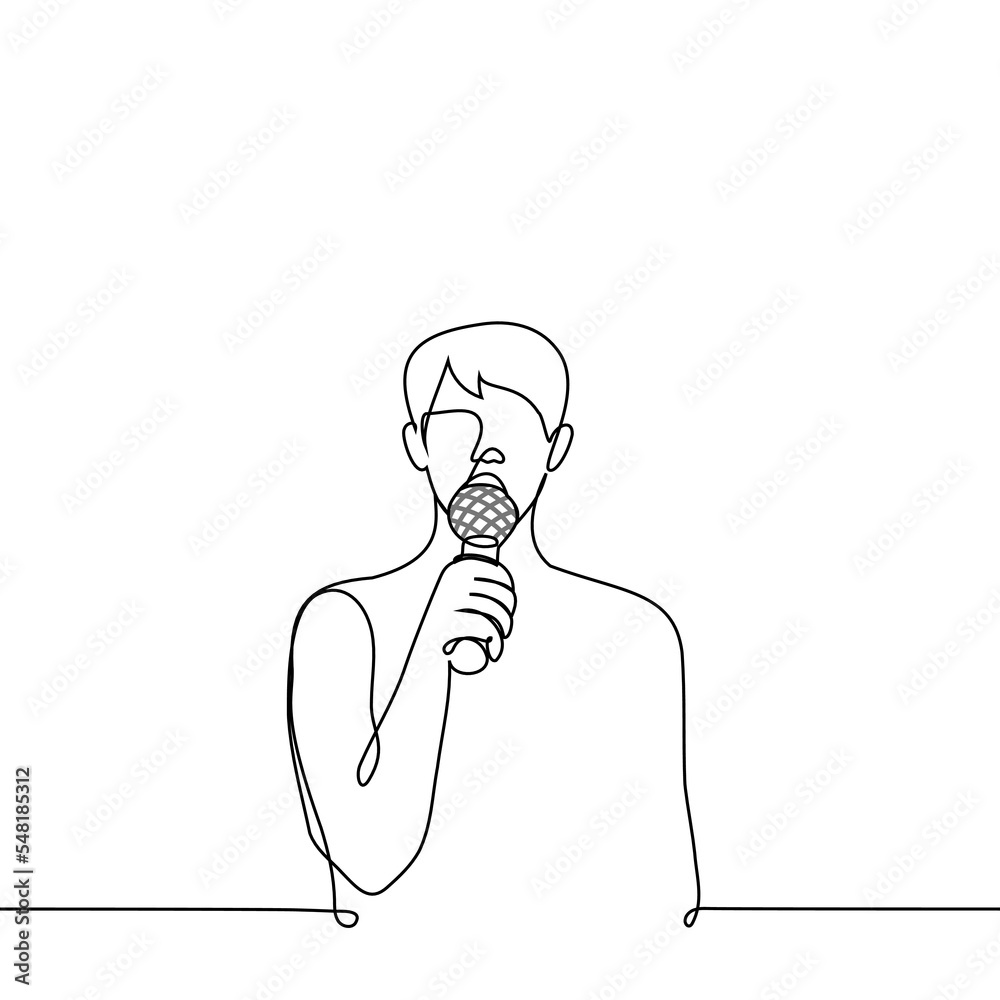 man singing into microphone - one line drawing vector. concept male ...