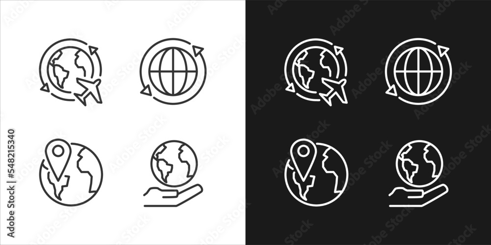Travel around world pixel perfect linear icons set for dark, light mode ...
