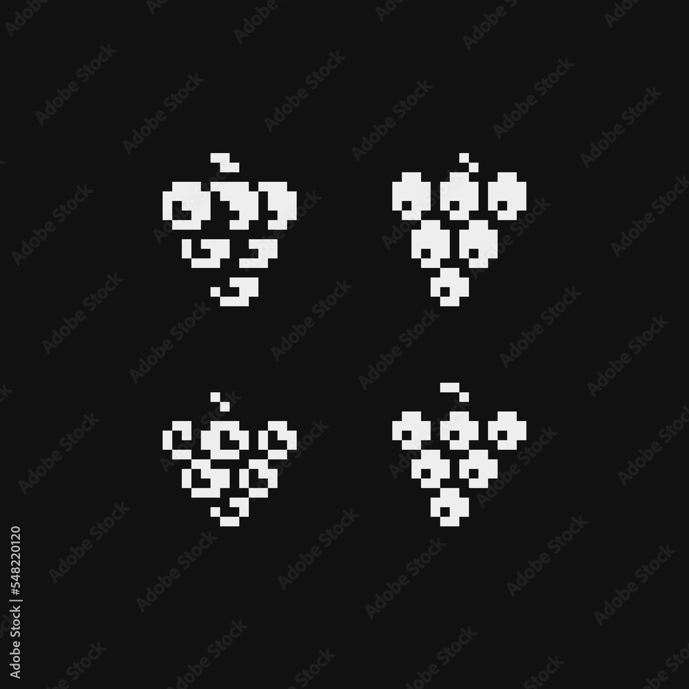Grape sweet berry logo pixel art icons set, emoji. Isolated vector ...