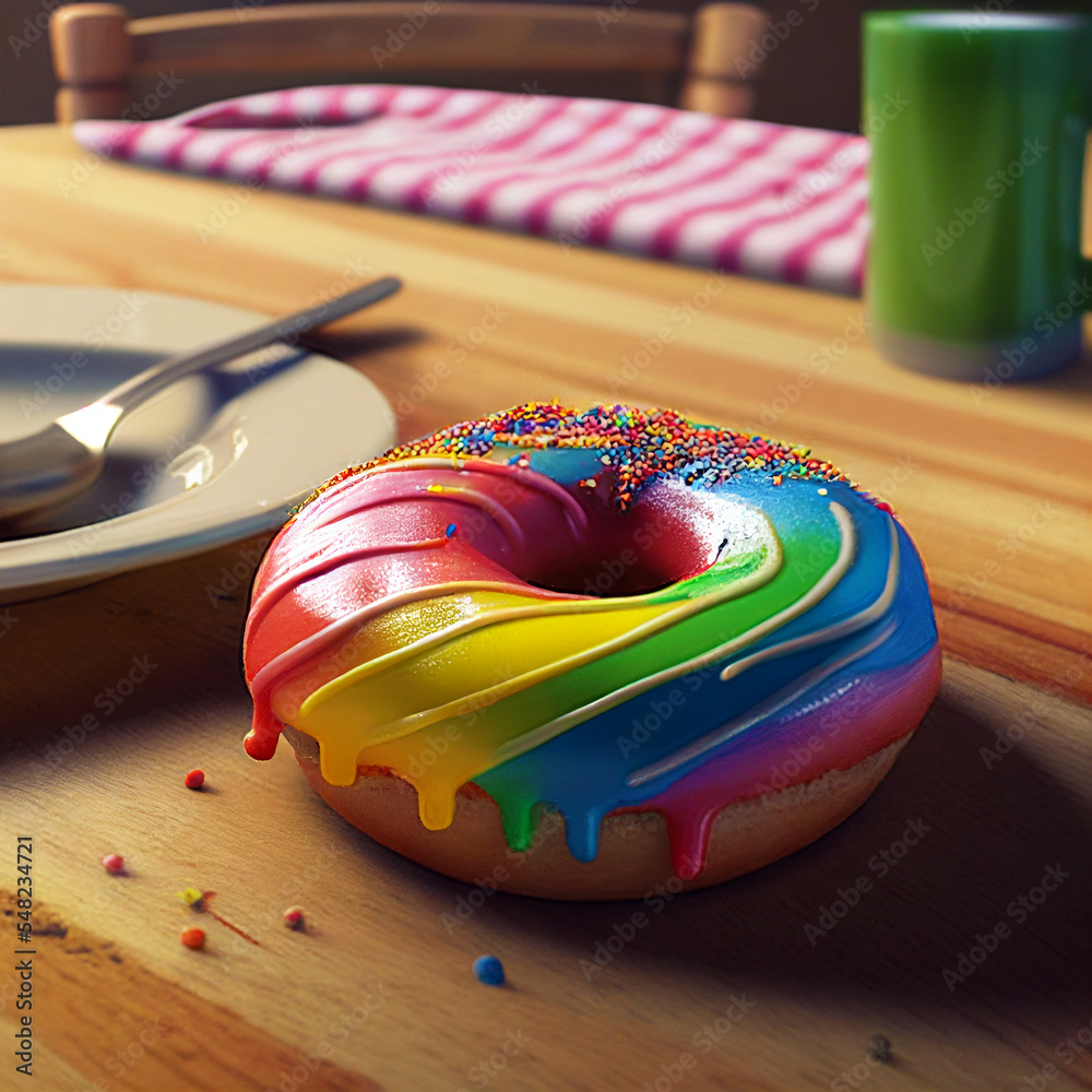 Rainbow donut. Realistic illustration of a rainbow donut Stock ...