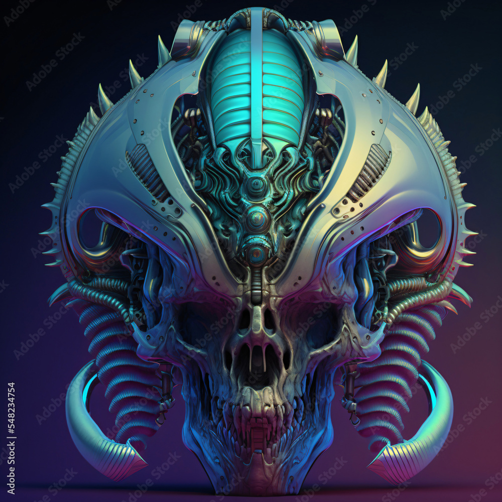 crazy human skull anatomy with spikes, fantasy alien demon ...