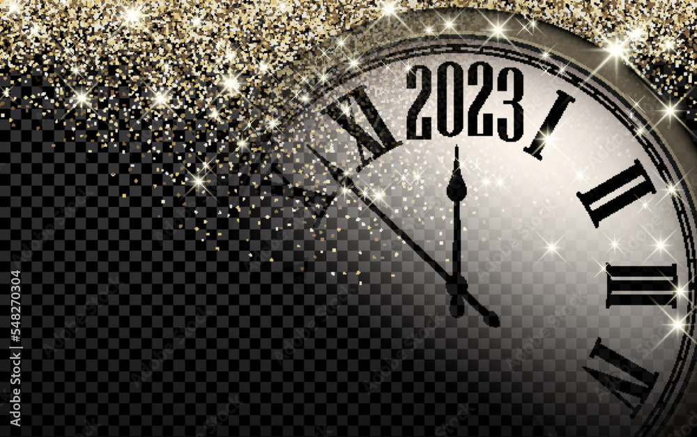 Half hidden clock showing 2023 on transparent background. Stock Vector ...