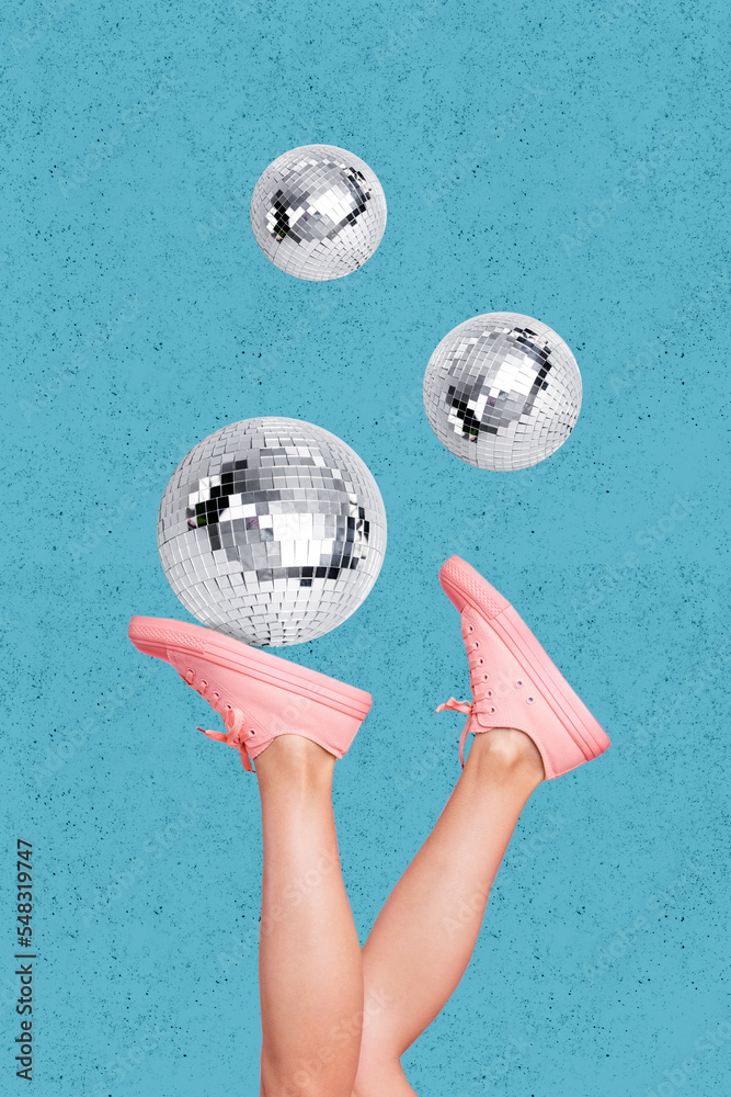Photo artwork minimal collage picture of legs wear sport shoes juggling ...