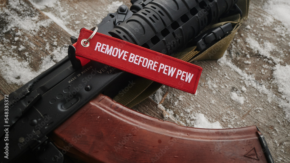 Modified Kalashnikov assault rifle with chamber security flag Stock ...