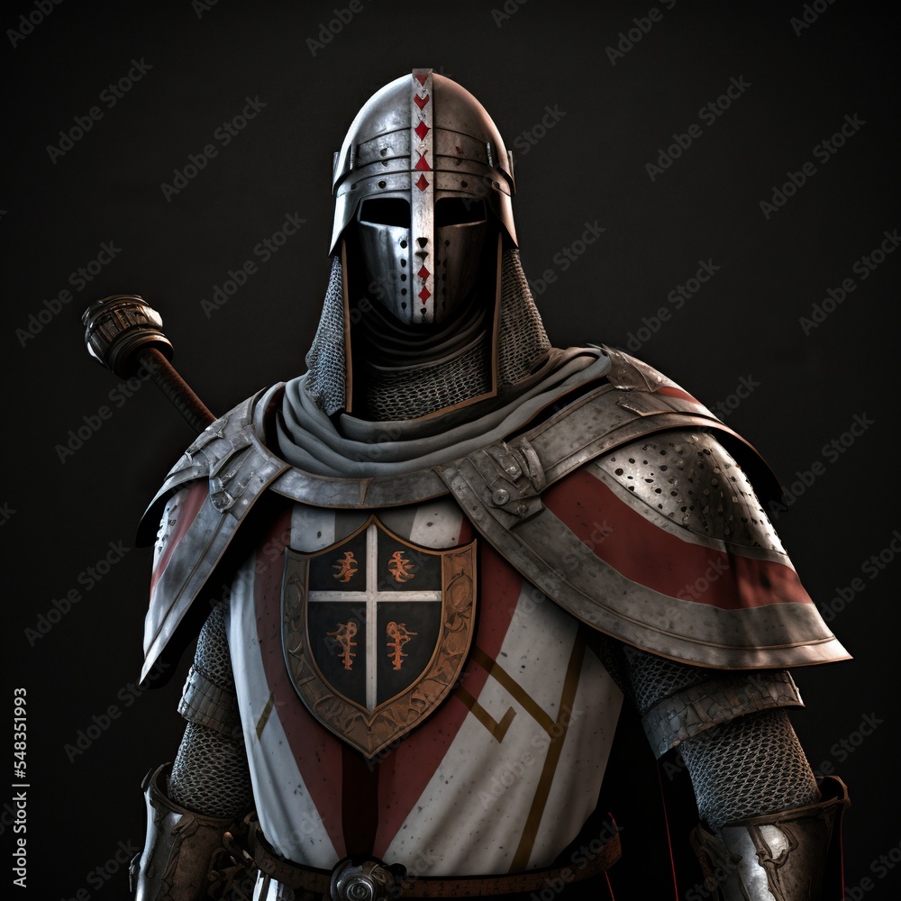 Medieval templar crusader knight in full armor 3d render. Character ...