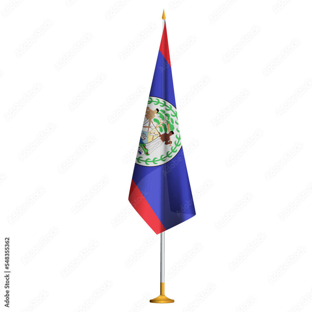 Isolated small national flag of Belize vector with golden flagpole ...