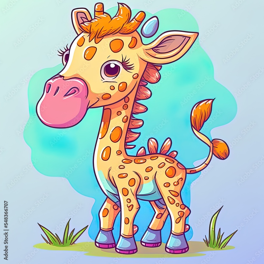 Cute giraffe illustration, cartoon kids coloring page 2d illustrated ...