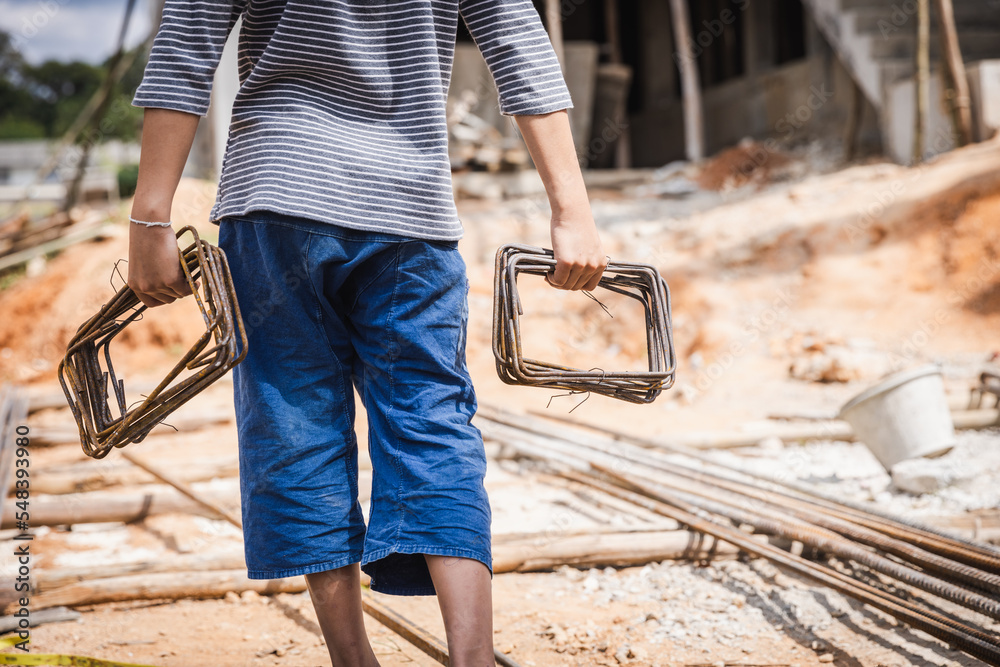 World Day Against Child Labour concept. Children who work hard on the ...